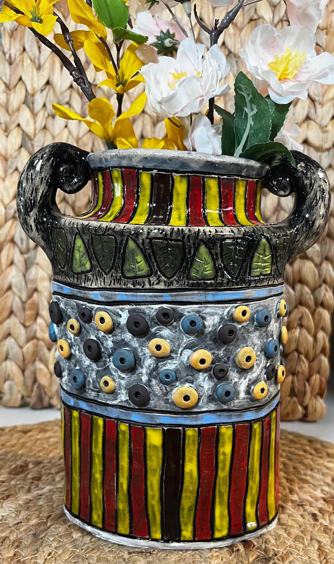 Multi Pattern, Whimsy Vase, Ceramic Whimsical Vase, Handmade Vase, Home ...
