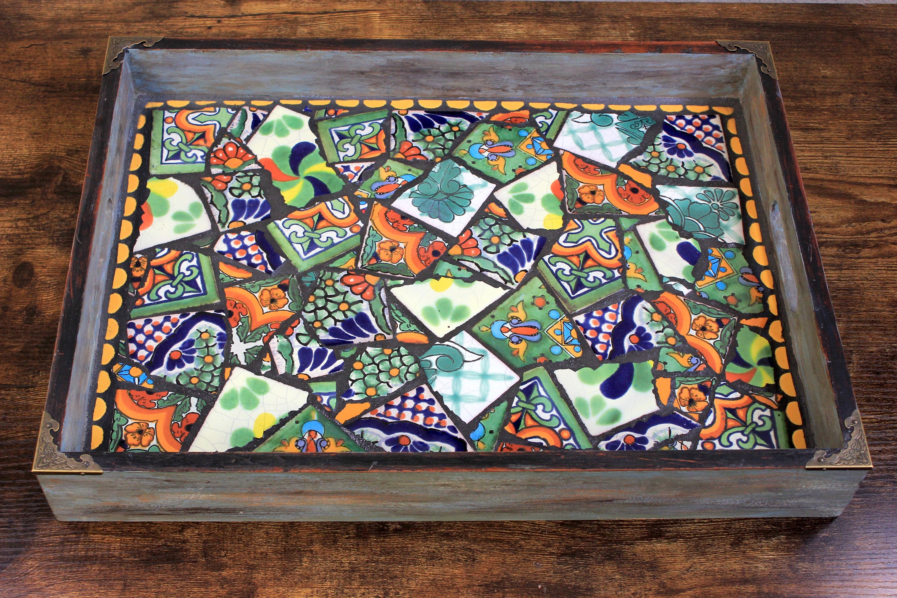 Tile Serving Tray, Food Tray, Beverage Tray, Wood and Tile Tray, Coffee ...