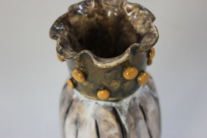 Whimsical Brown Bud Vase With Dots, Ceramic Handmade Vase, Whimsical ...