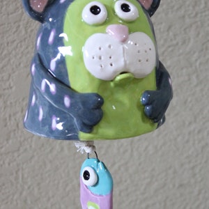 Grey and Dark Grey Cat Bell, Ceramic Cat Bell, Decorative Cat Bell ...