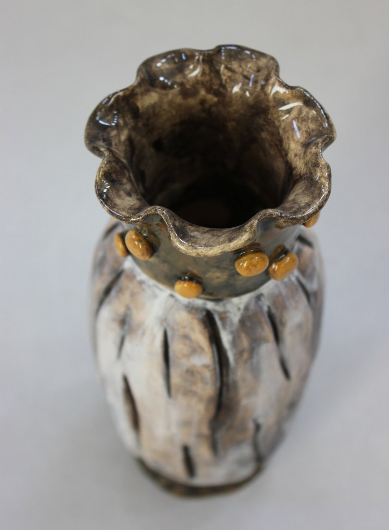 Whimsical Brown Bud Vase With Dots, Ceramic Handmade Vase, Whimsical ...