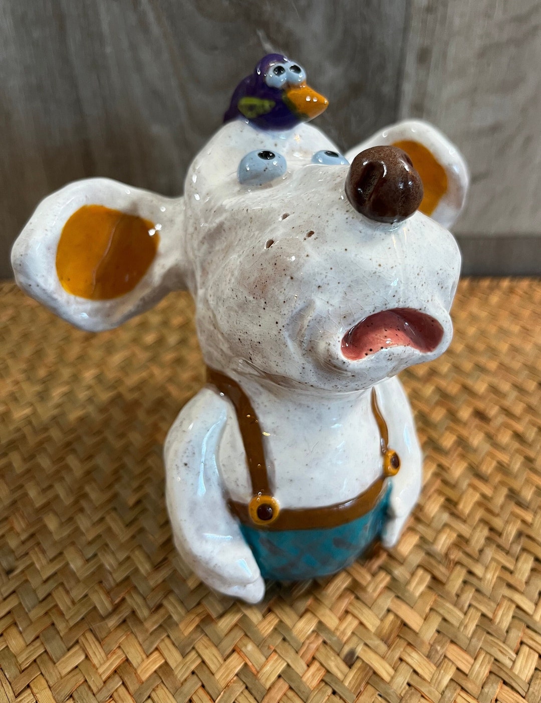 Ceramic Dog Art, White Ceramic Dog, Dog With Bird, Dog and Bird ...