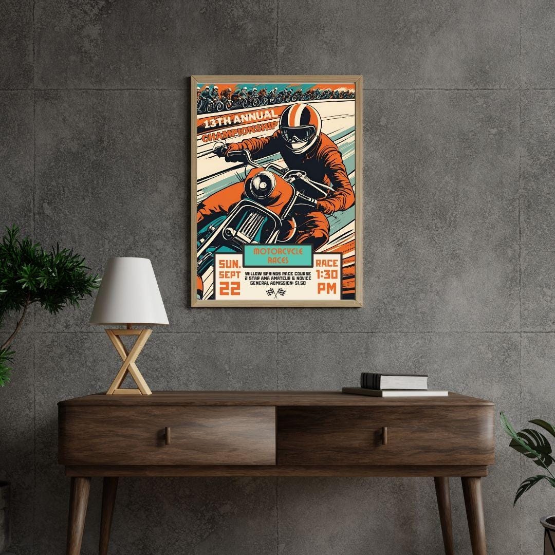 Retro Style Motorcycle Racing Poster - Etsy