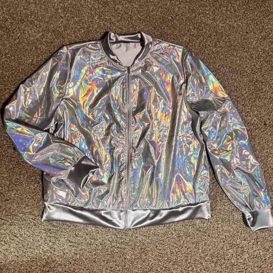 Holographic Jacket | Silver Glass Pane | Iridescent Sequins | Rave ...