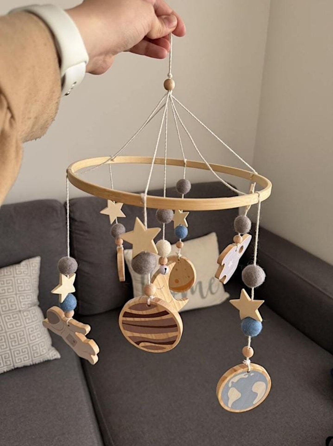 Outer Space Themed Cot Mobile Baby Crib Mobile Star Moon Planets ...