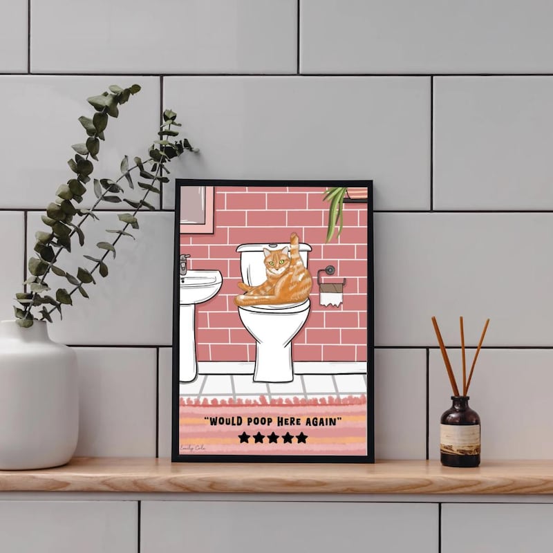 Bathroom Ginger Cat Art - Etsy UK