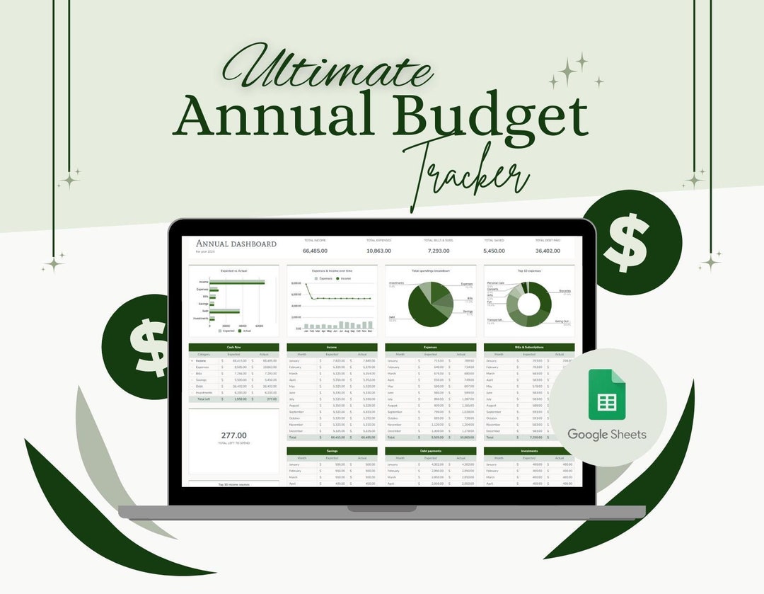 Annual & Monthly Budget Tracker, Google Sheets, Annual Planner ...
