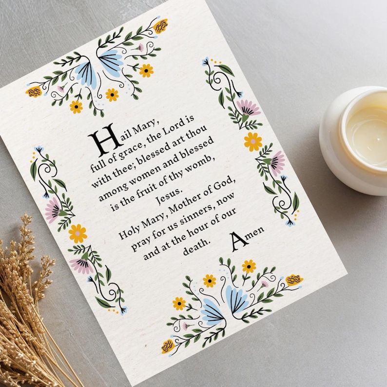 Floral Hail Mary Prayer Print: Catholic Gift (digital Download) - Etsy