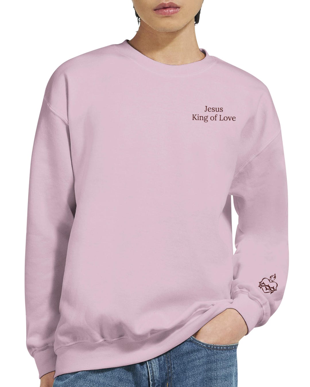 Embroidered Jesus Crewneck: Sacred Heart Catholic Apparel - Etsy