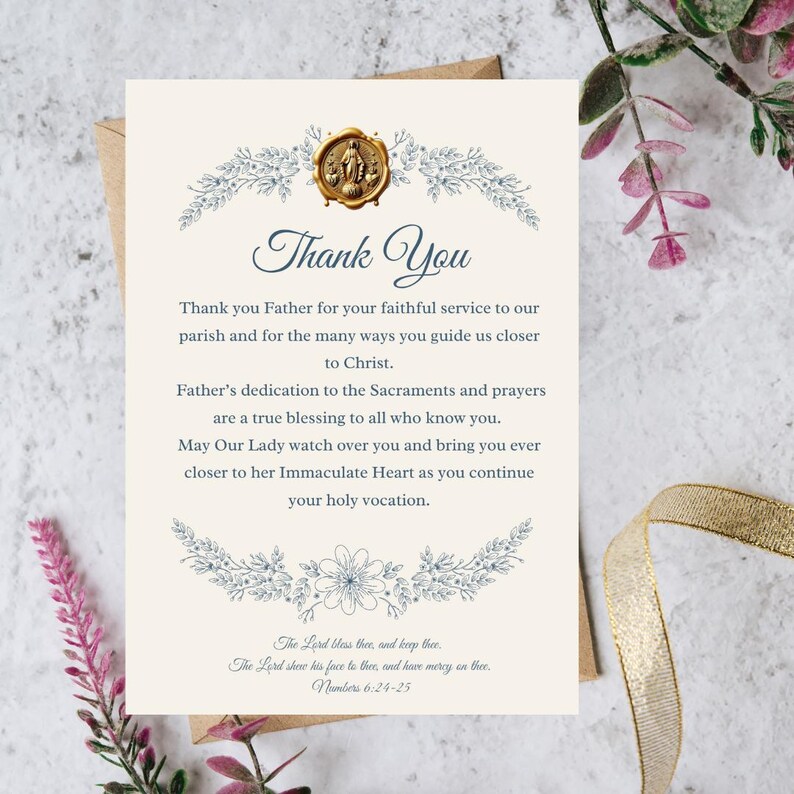 Priest Thank You Card PDF L Elegant Printable Card for Priest L Thank ...