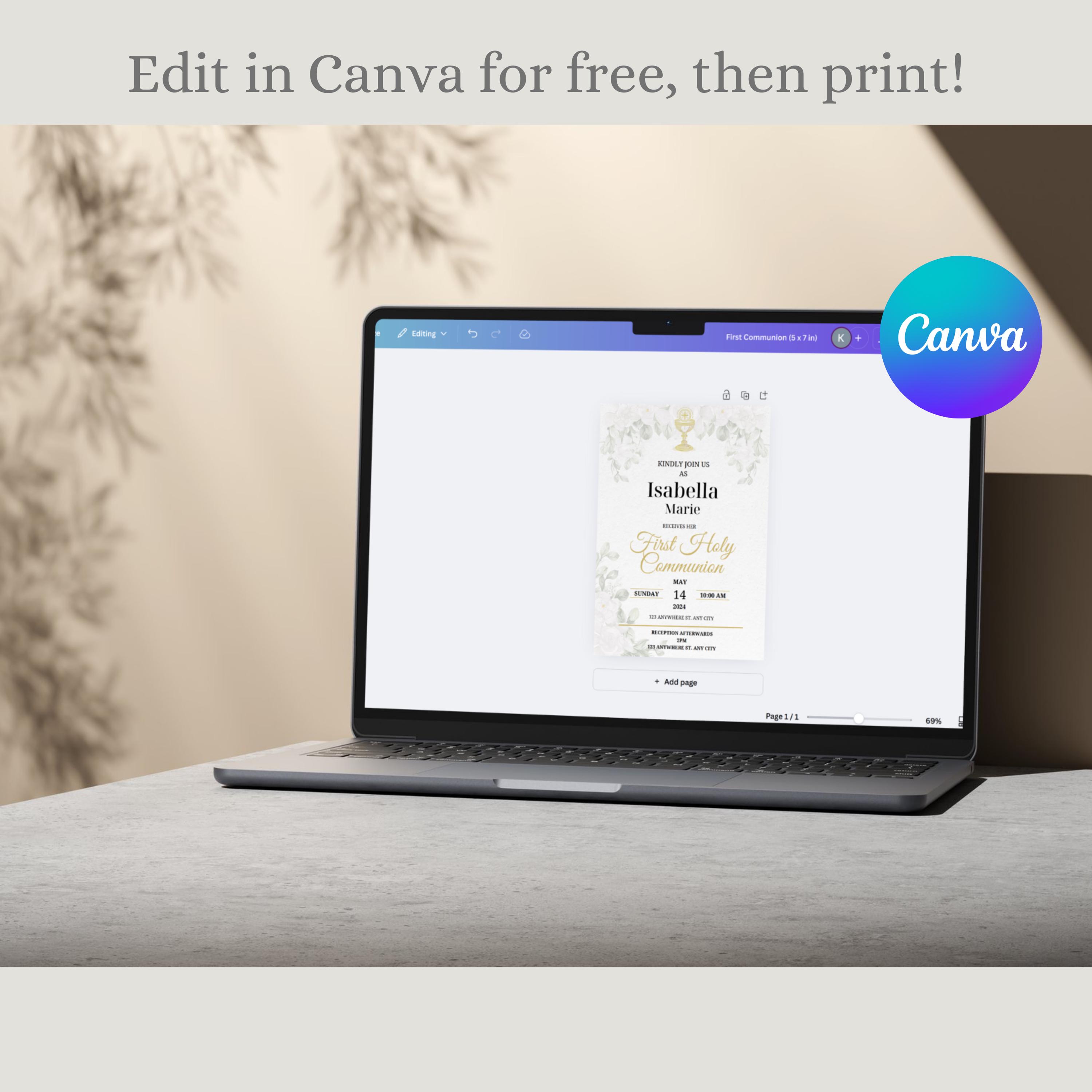 Editable Catholic First Communion Card Template L Printable Traditional ...