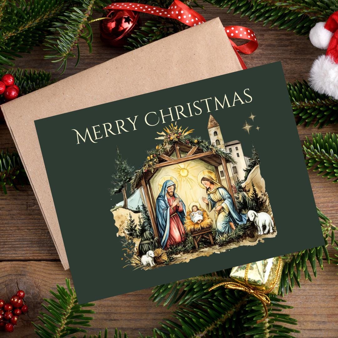Catholic Christmas Card L Pack of 10 With Envelopes L Nativity Card Set ...