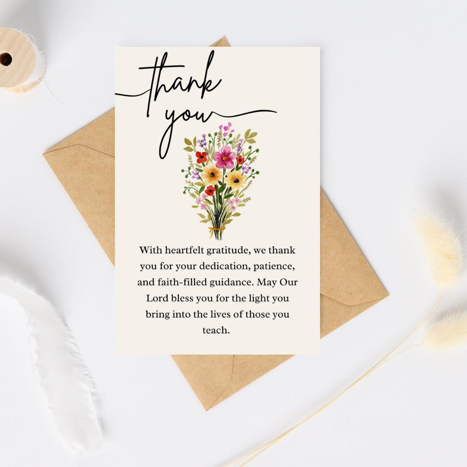 Traditional Catholic Teacher Thank You Card Printable L Religious ...