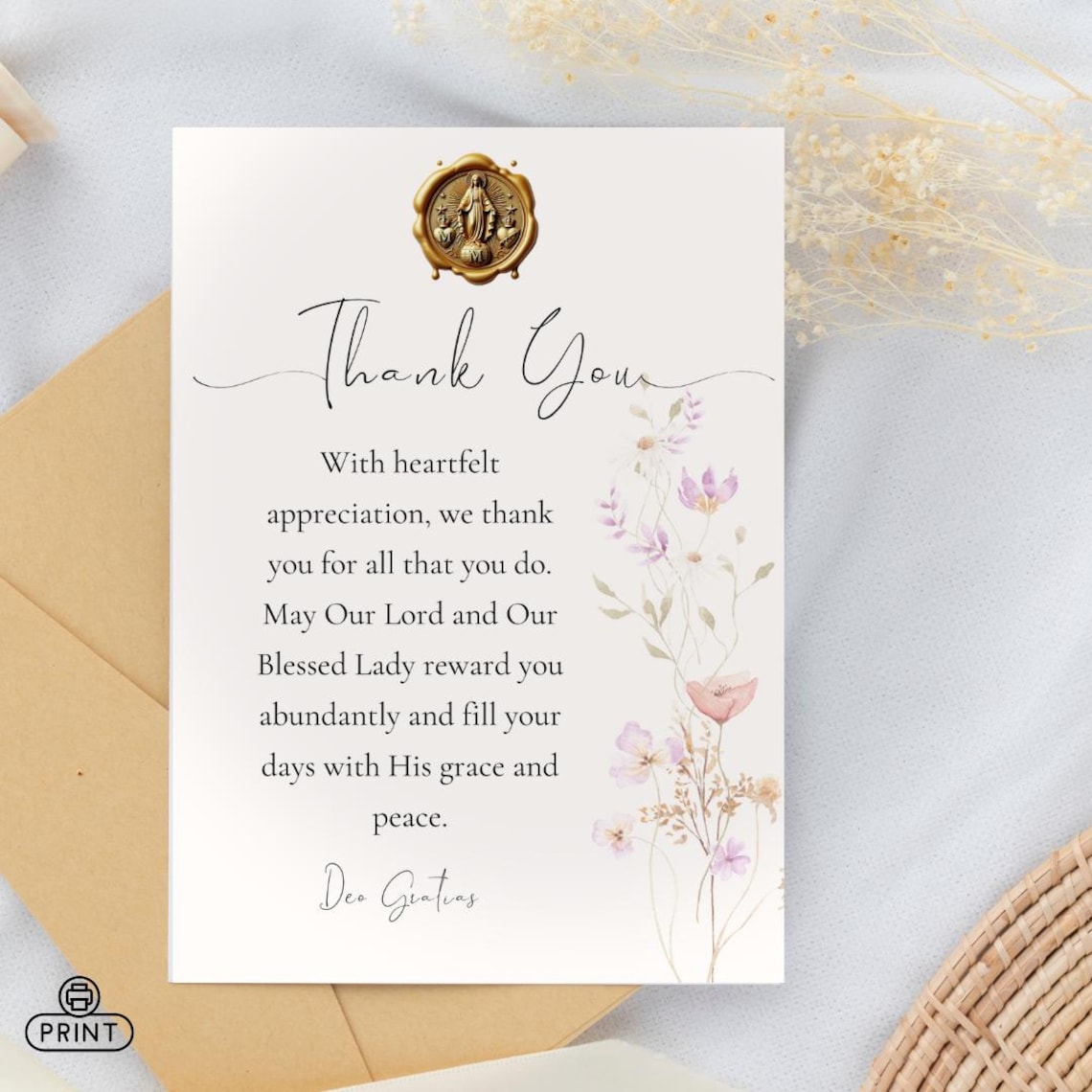 Traditional Catholic Thank You Card Printable (PDF) - Etsy