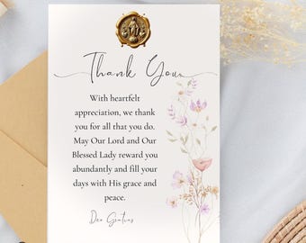 Traditional Catholic Teacher Thank You Card Printable L Religious ...