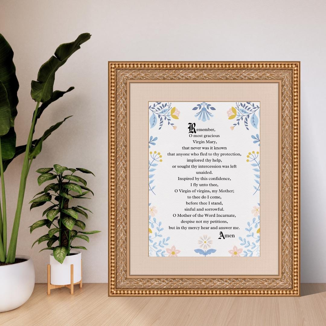 Memorare Prayer Floral Print: Catholic Virgin Mary (JPG File) - Etsy