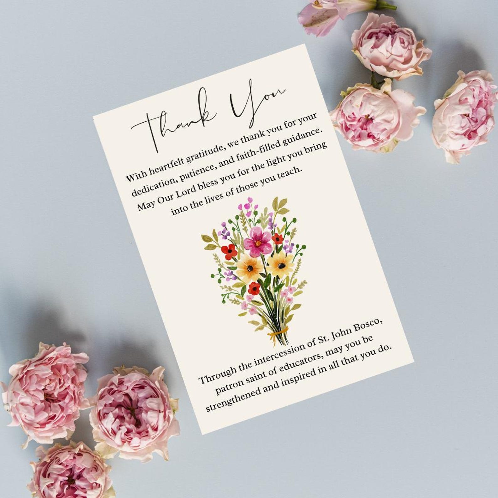 Catholic Teacher Thank You Card: Floral Gratitude Note (PDF) - Etsy