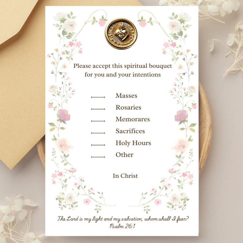 Traditional Catholic Spiritual Bouquet Card Printable PDF File L ...