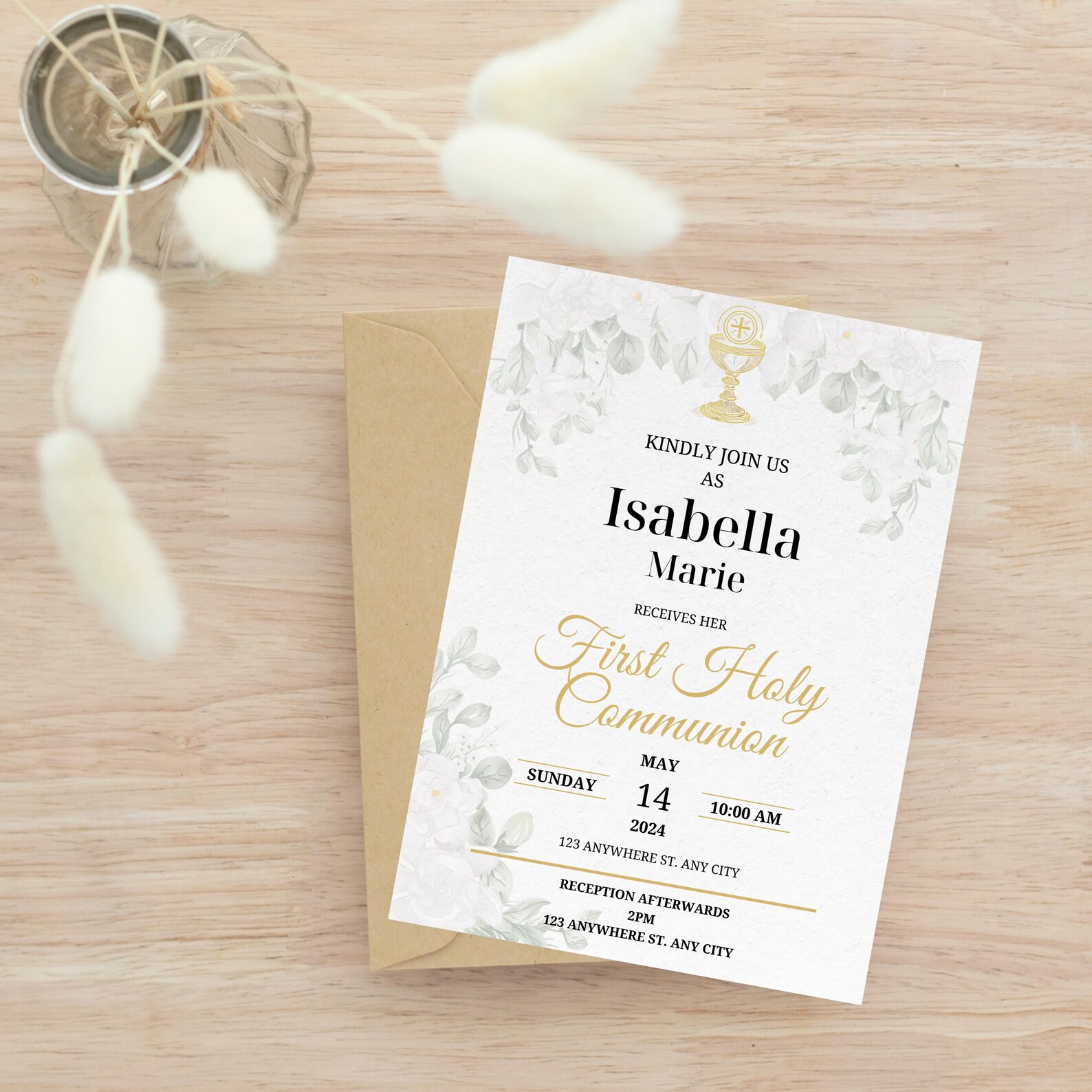 Editable Catholic First Communion Card Template L Printable Traditional ...