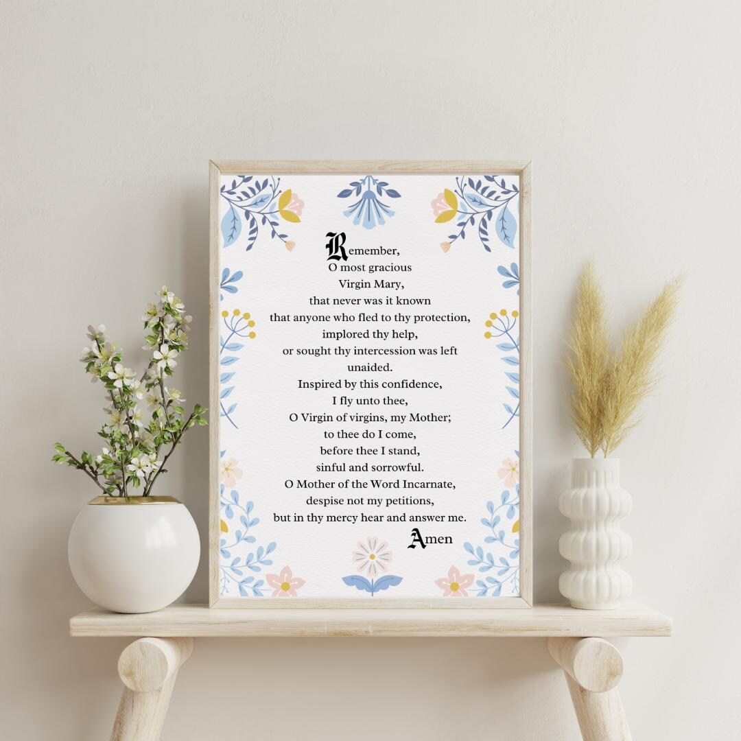 Memorare Prayer Floral Print: Catholic Virgin Mary (JPG File) - Etsy