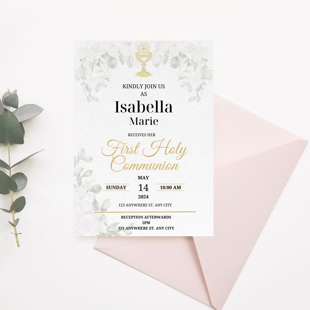 Editable Catholic First Communion Card Template L Printable Traditional ...