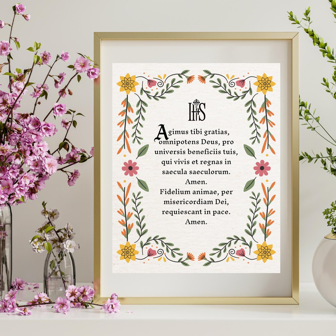 Latin Catholic Prayer Print: Floral Grace After Meals (digital Download ...