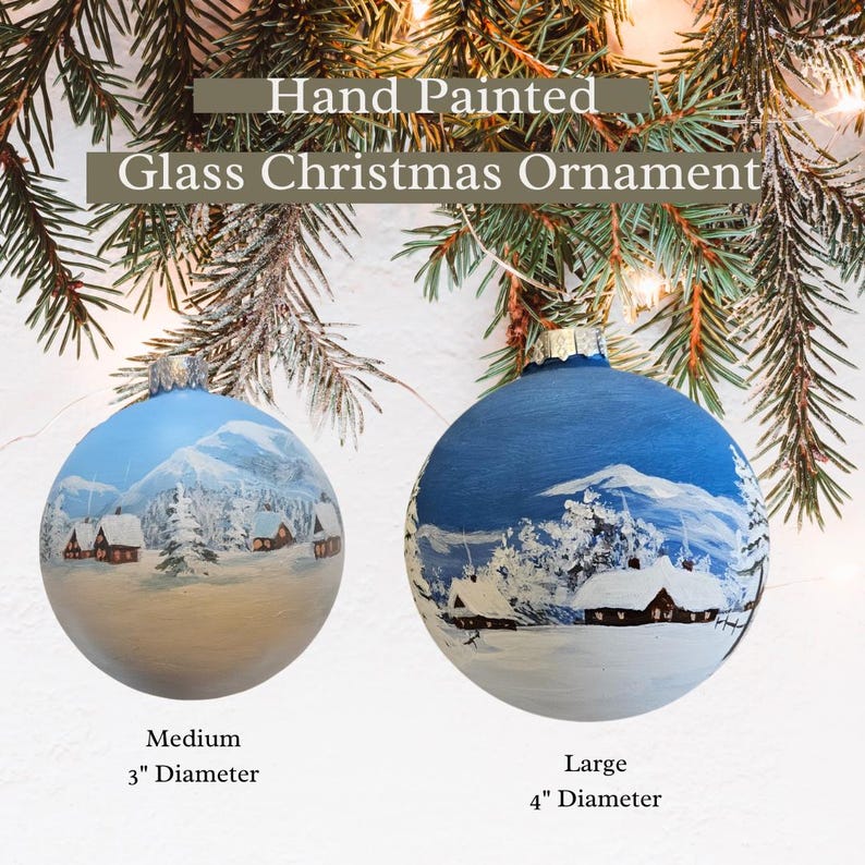 Hand-painted Winter Scene Glass Christmas Ornament: Cabin, Church, or ...