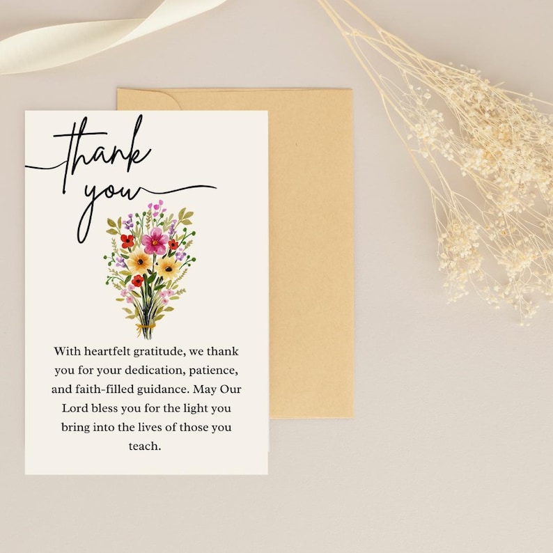 Traditional Catholic Teacher Thank You Card Printable L Religious ...