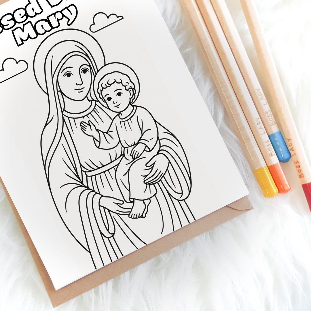 Blessed Virgin Mary Coloring Page: Catholic Kids Activity (PDF Download ...