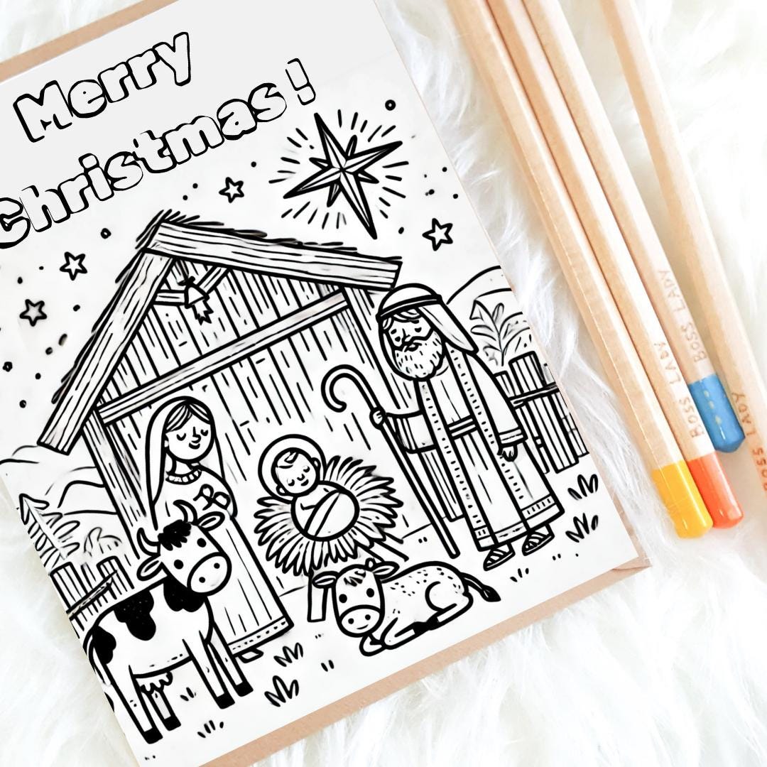 Nativity Coloring Page: Merry Christmas Kids Activity (PDF) - Etsy