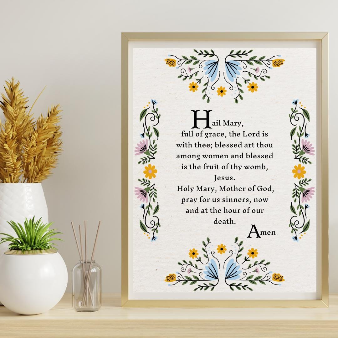 Hail Mary Prayer Print JPG File L Hail Mary Full of Grace Catholic ...