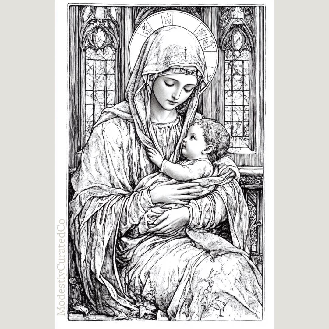 Blessed Virgin Mary and Baby Jesus Sketch Art (JPG File) - Etsy