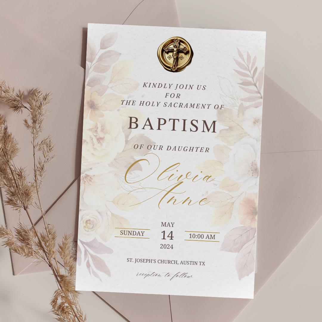 Catholic Baptism Invitation Template: Fall Floral Christening (PDF) - Etsy