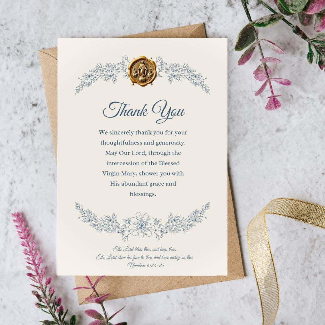 Editable Catholic Thank You Card Template L Elegant Printable Religious ...