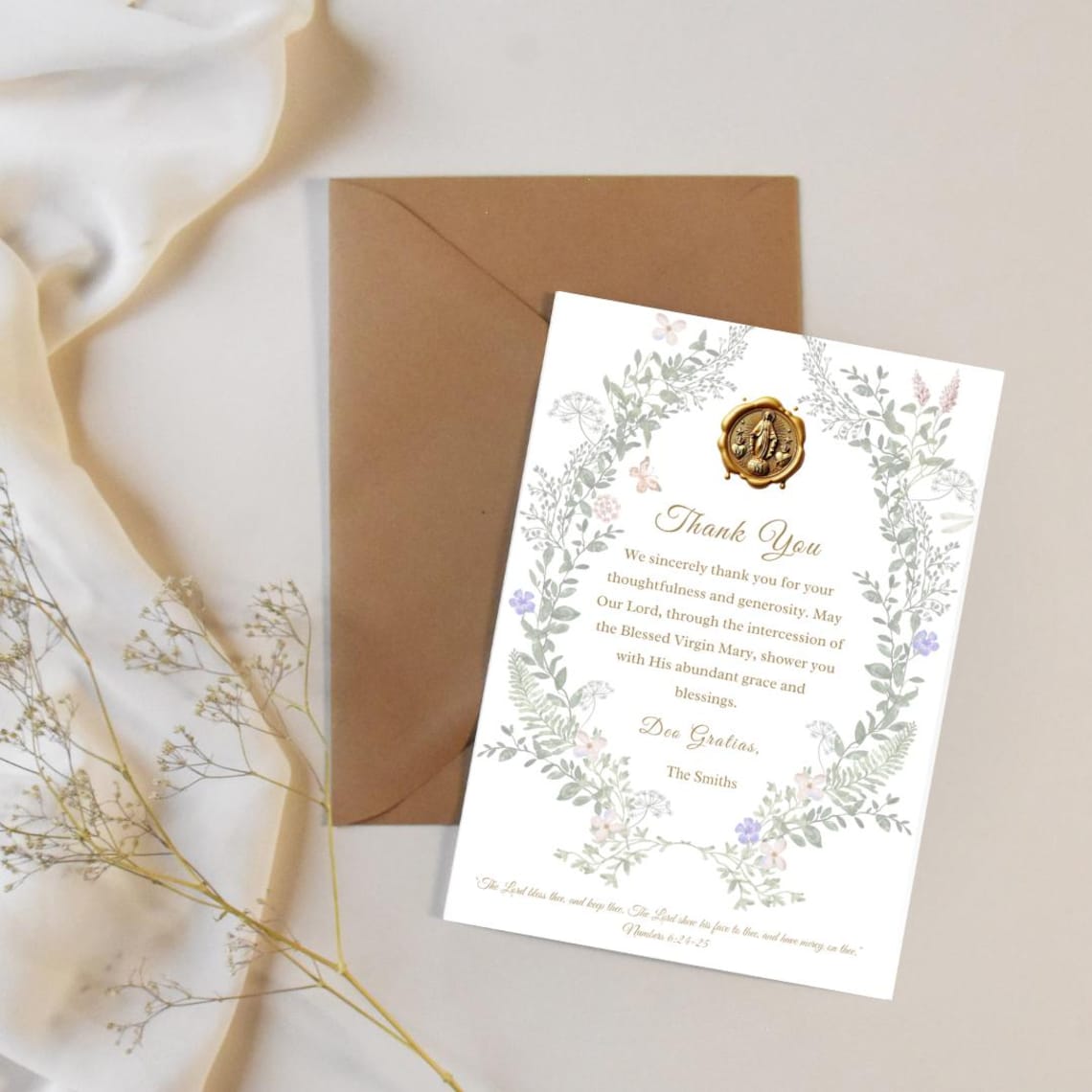 Catholic Thank You Card Template: Floral Religious Design (PDF) - Etsy