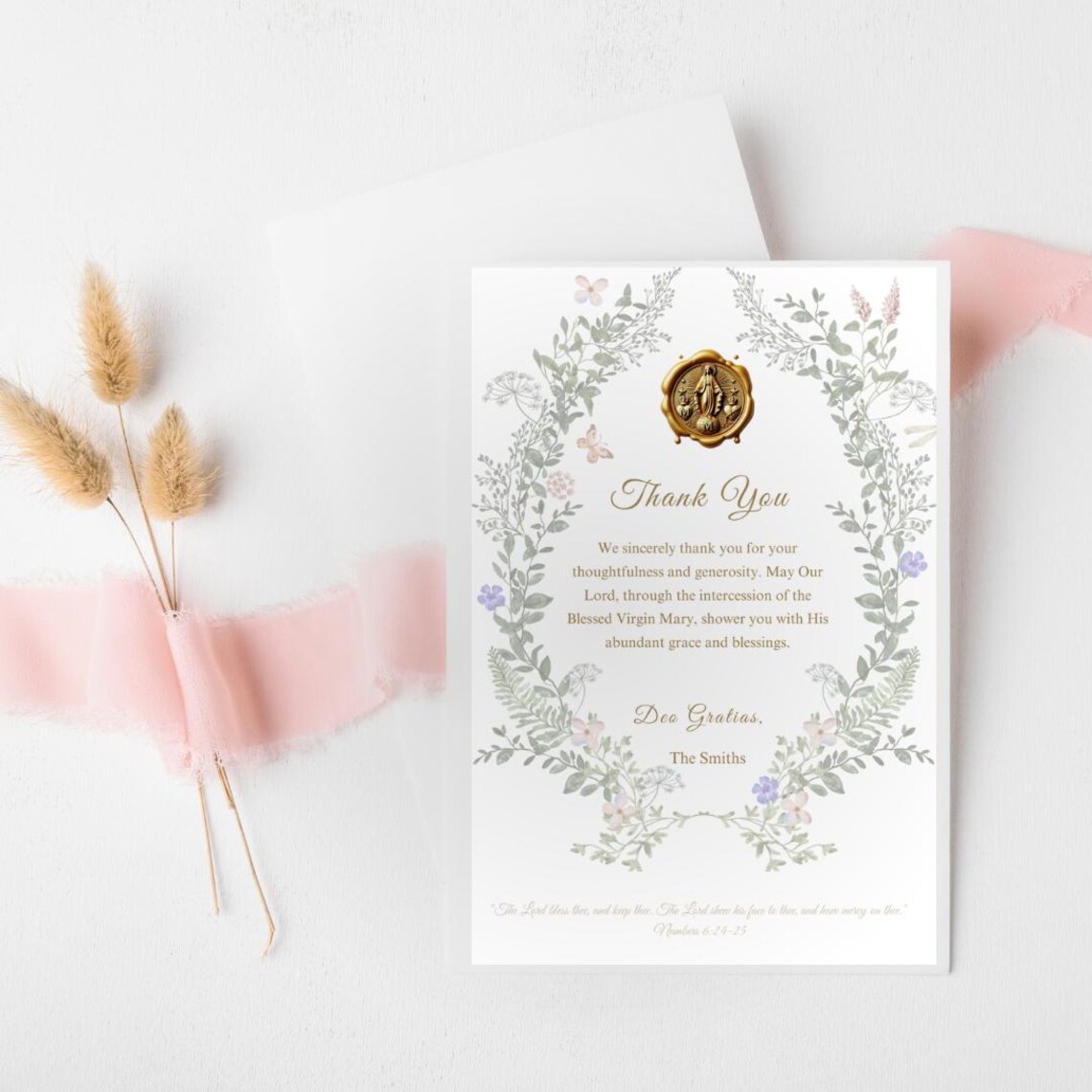 Catholic Thank You Card Template: Floral Religious Design (PDF) - Etsy