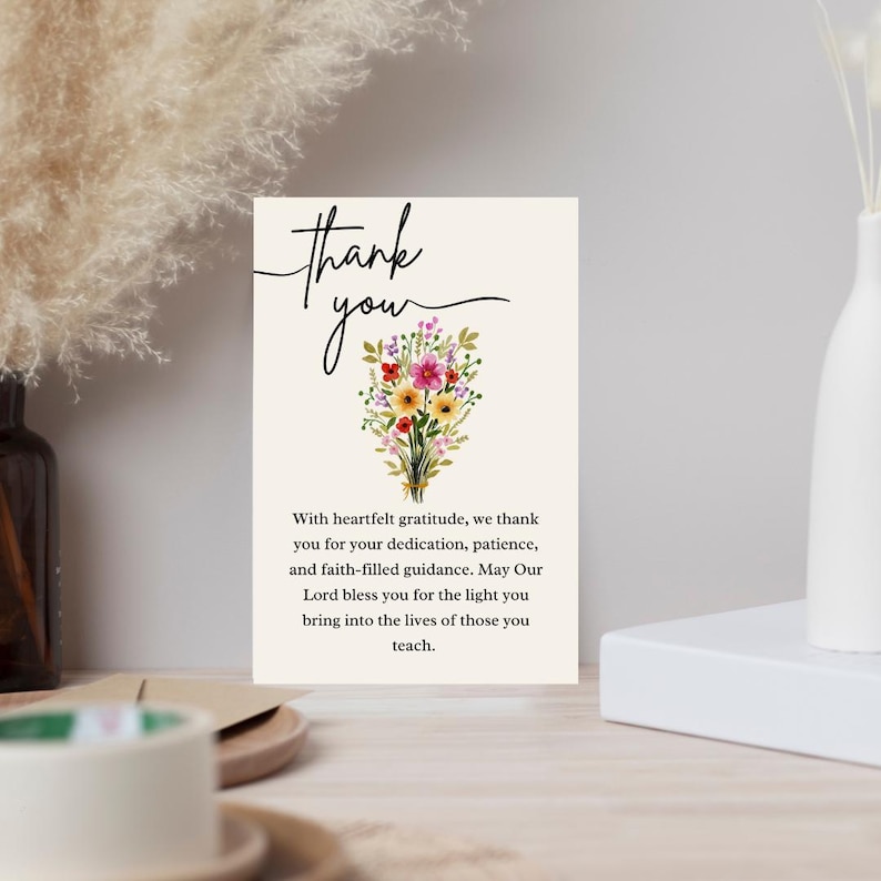 Traditional Catholic Teacher Thank You Card Printable L Religious ...