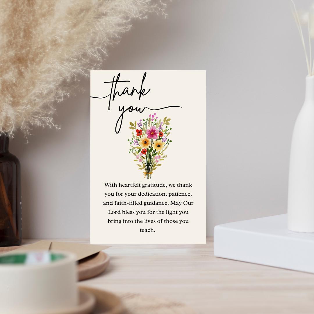 Traditional Catholic Teacher Thank You Card Printable L Religious ...