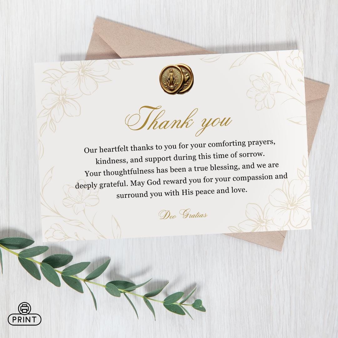 Catholic Sympathy Thank You Card: Traditional Floral Design (PDF) - Etsy