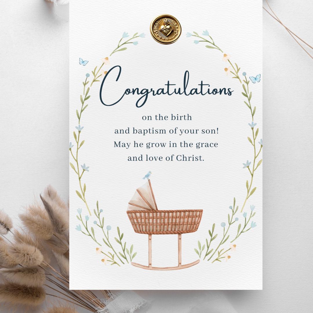 Catholic Baptism Congratulations Printable PDF Card L Boy Birth Baptism ...