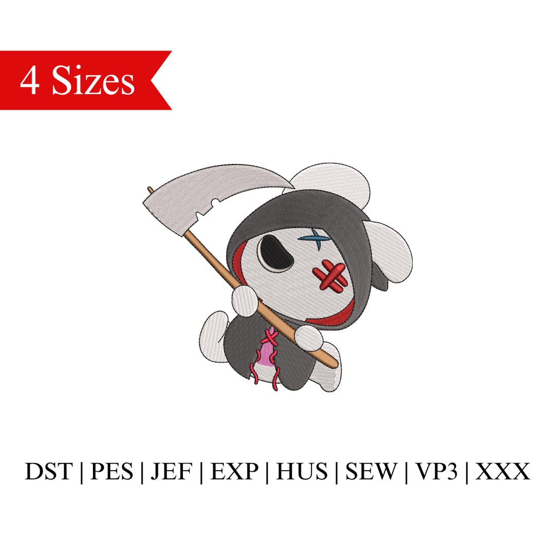 Bunny Halloween Embroidery File, Grim Reaper Bunny Embroidery Design 4 ...