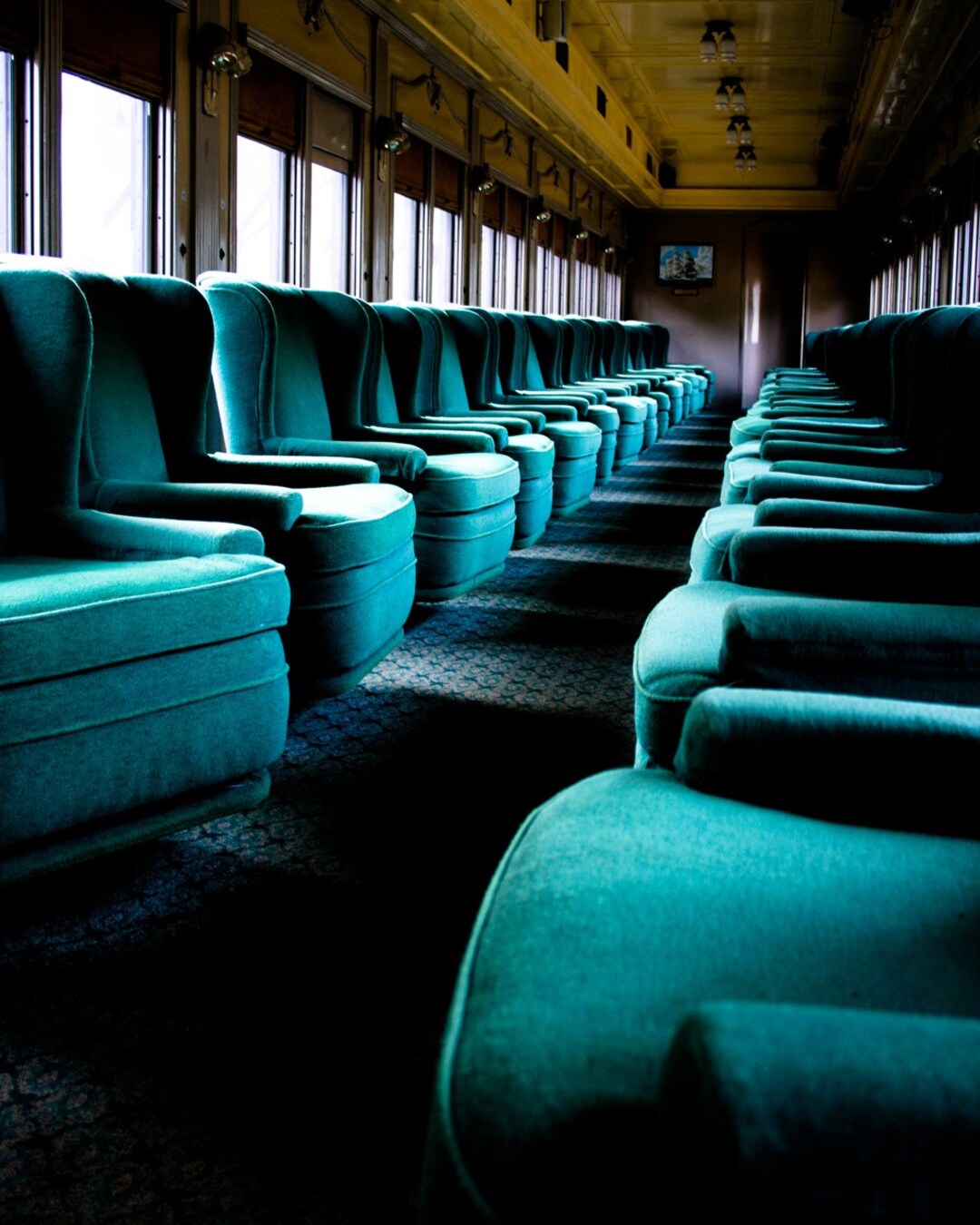 Steam Train Interior Photograph Turquoise Velvet Upholstered - Etsy
