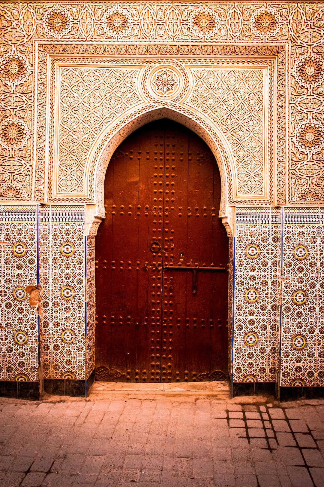 Brown Moroccan Door Photograph Colorful Tiles and Engravings Morocco ...