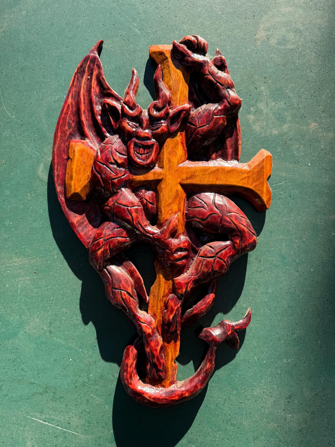 Carved Wooden Devil. Handmade Demon, Wood, Carving, Wall Art, Art ...