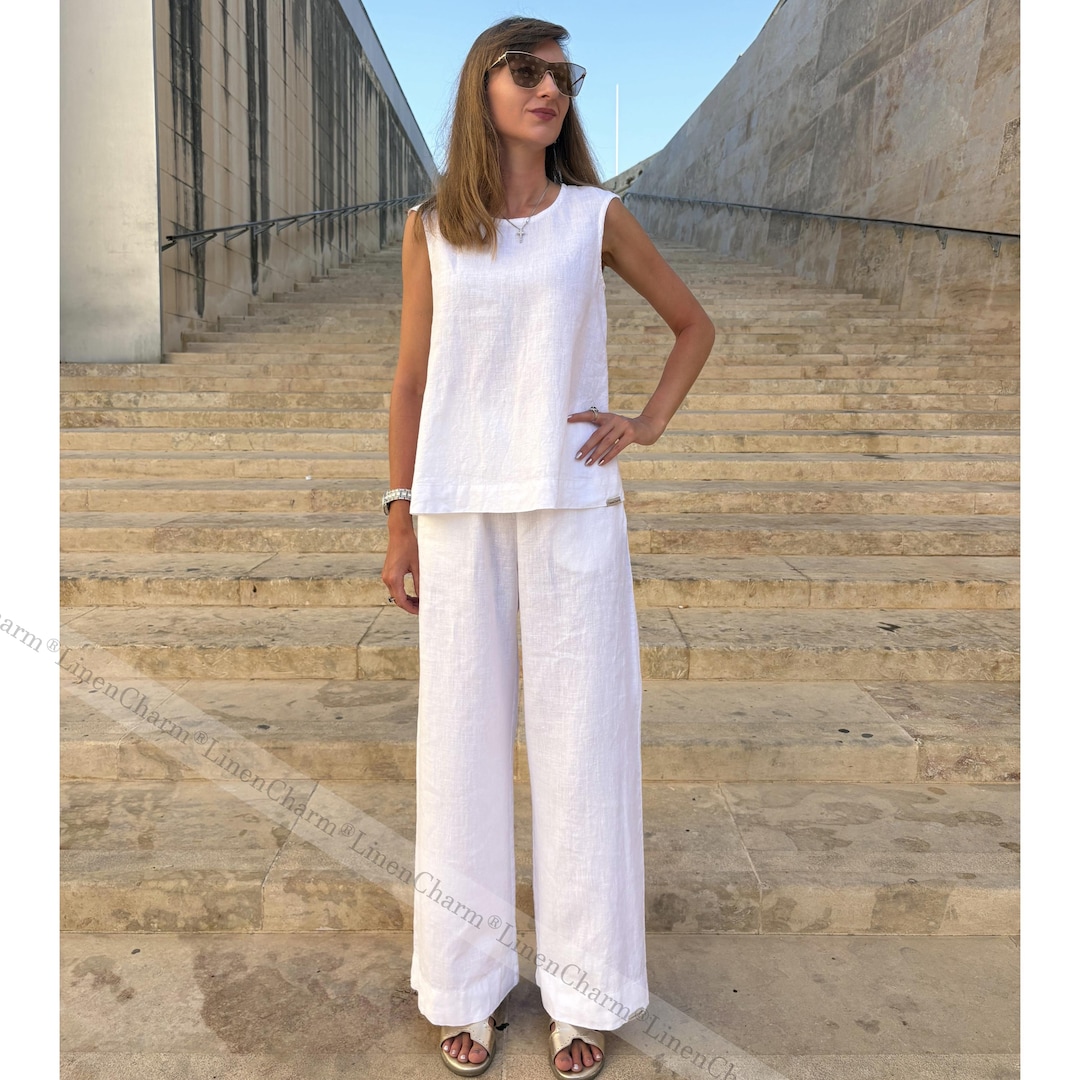 Linen Top and Trousers Set, Two Piece Linen Set, Summer Set, 2 Piece ...