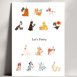 Printable Dog Themed Birthday Card, Let's Pawty Birthday Card, Cute ...