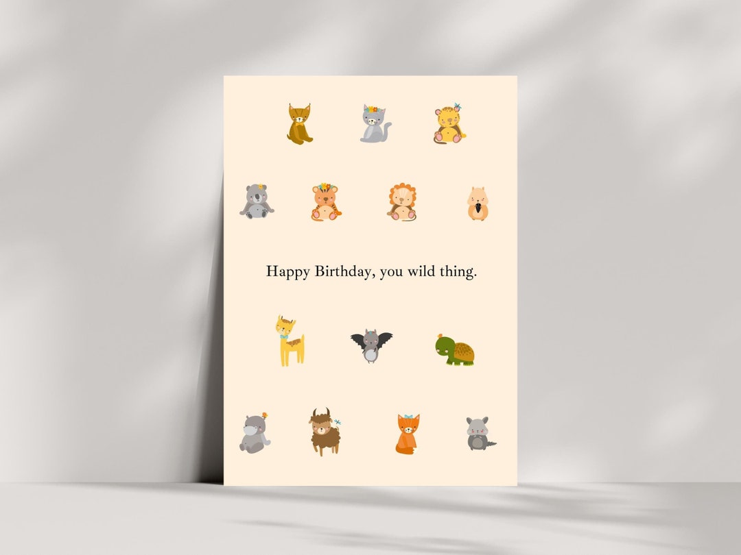 Cute Animal Birthday Card, Funny Wild Thing Birthday Card, Animal Grid ...