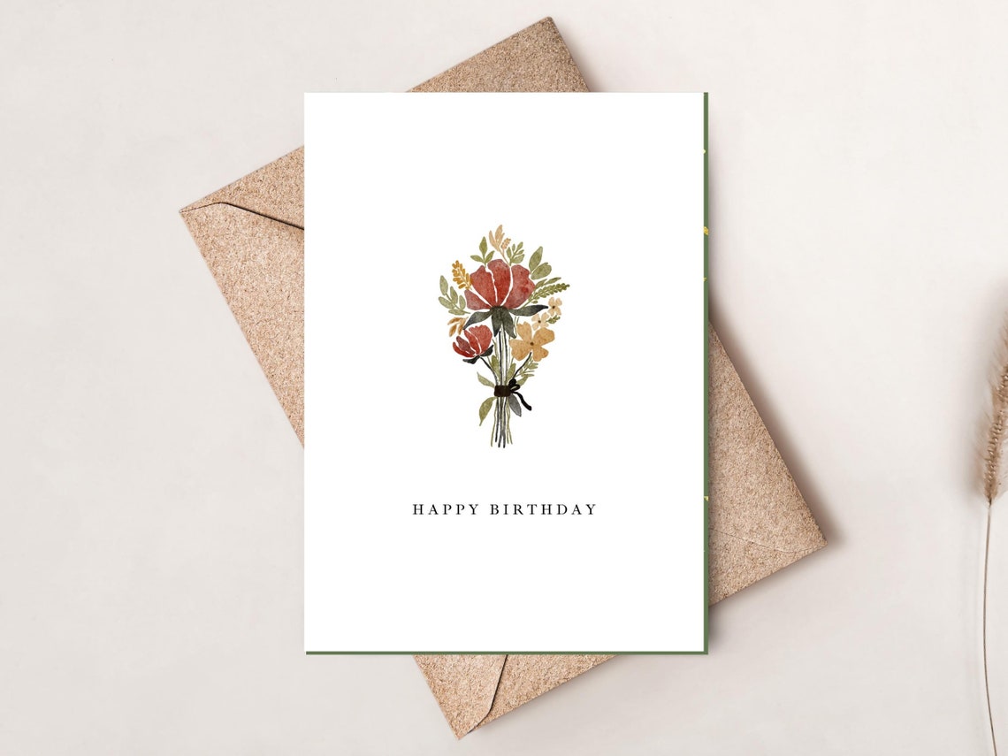 Watercolor Floral Bouquet Card, Watercolor Flower Birthday Card - Etsy