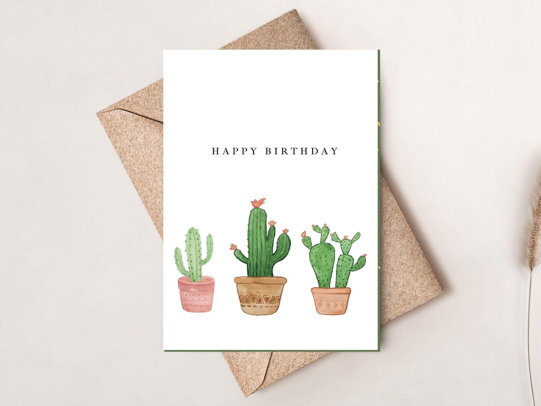 Printable Cacti Birthday Card, Cactus Birthday Card, Watercolor Cacti ...