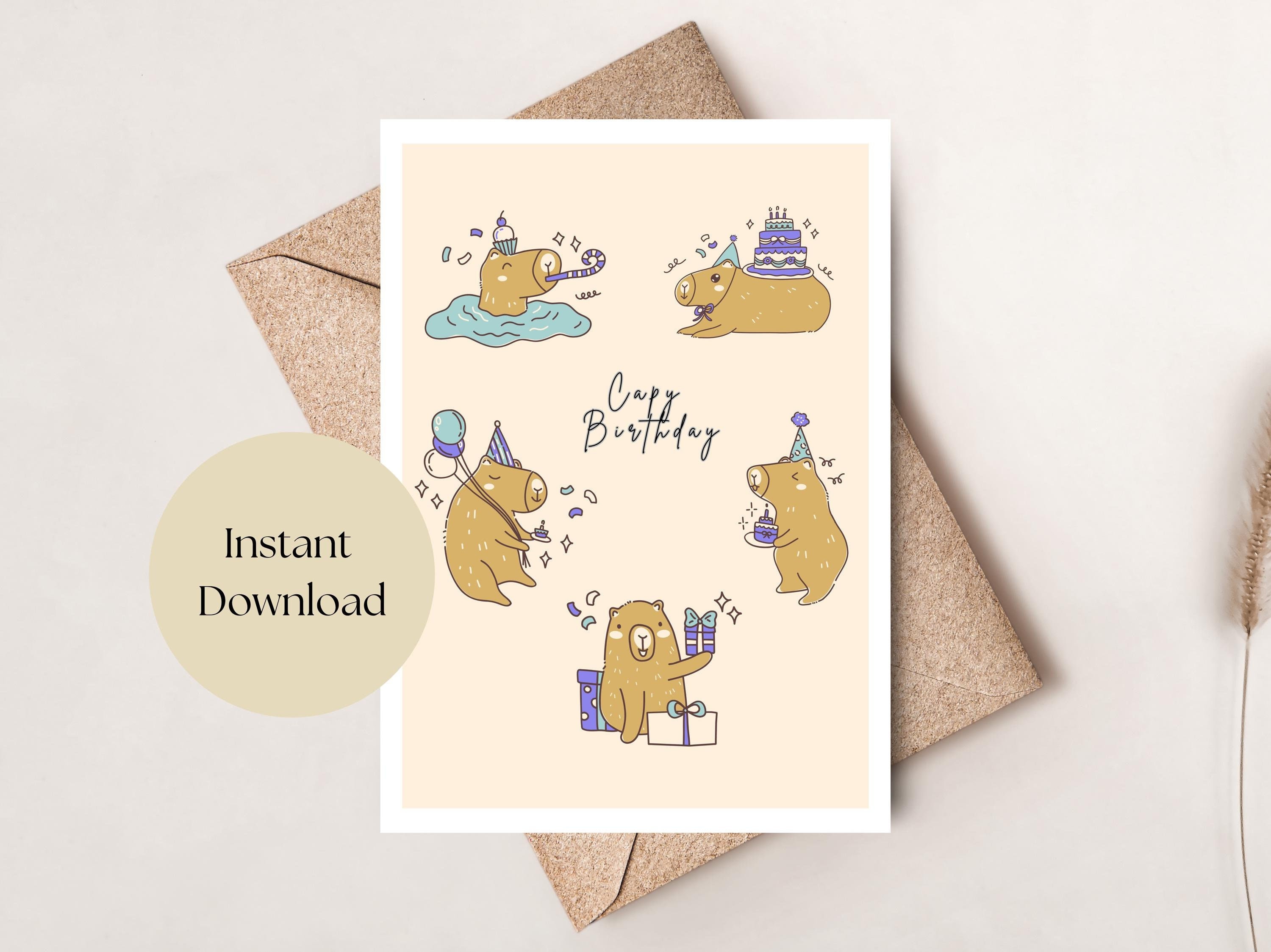Printable Punny Capybara Birthday Card, Capy Birthday Card, Cute Animal ...